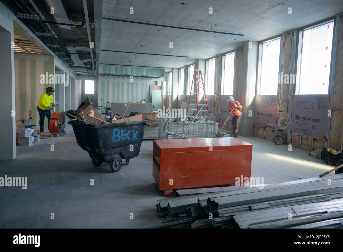 Austin Texas USA, August 2 2022: Construction workers build interior ...
