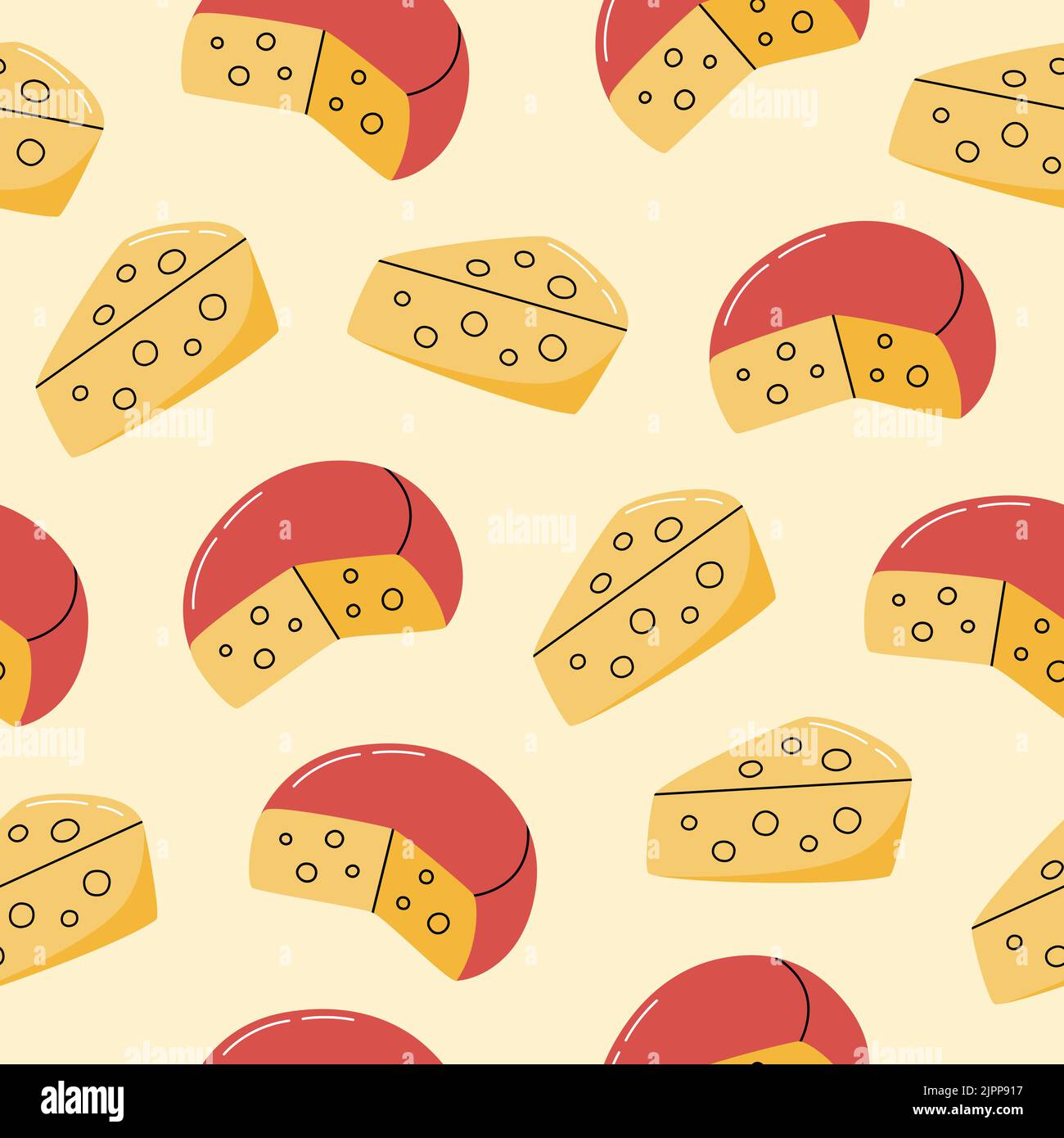 Cheese with holes hand drawn seamless pattern. Farm product in flat ...