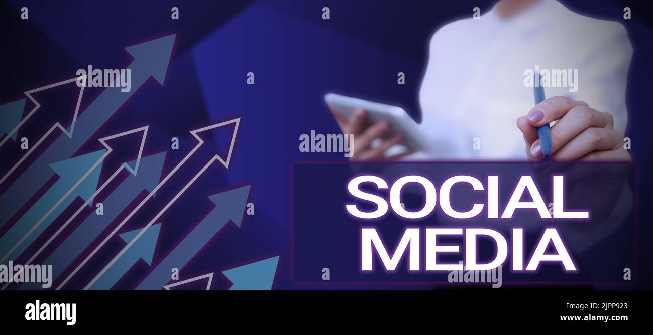 Hand writing sign Social Media, Business approach Online communication ...