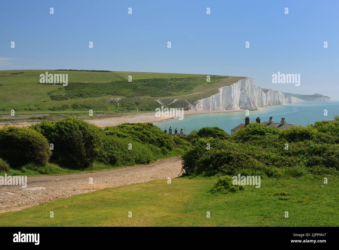 The Seven Sisters chalk cliffs and country park, seen from the opposite ...