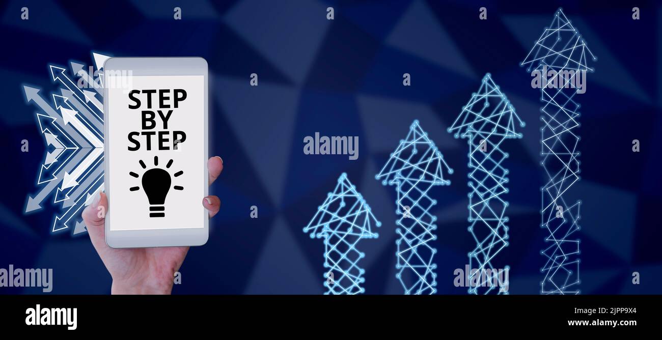 Inspiration showing sign Step By Step, Word Written on Slow progress Road to success Direction ...