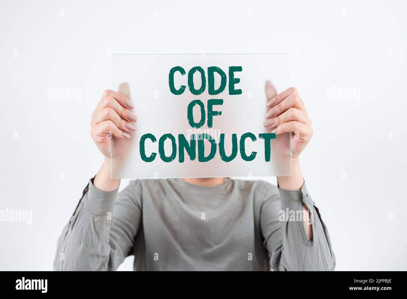 Hand Writing Sign Code Of Conduct Word Written On Ethics Rules Moral
