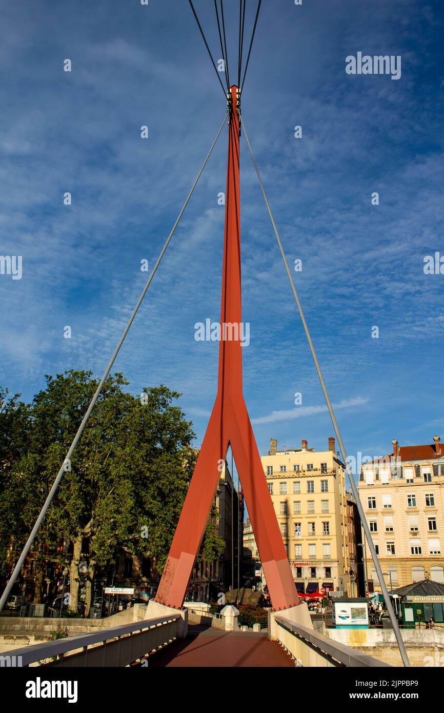 The Passerelle du Palais de Justice pedestrian bridge over Saone river ...