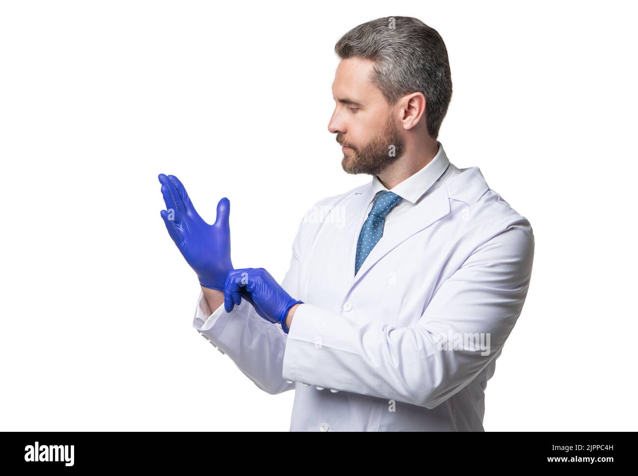 Medical man wearing clinical gloves. Doctor ready for medical checkup ...