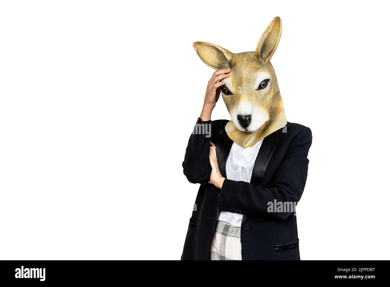 Kangaroo woman making thoughtful gesture with her hand on the head ...