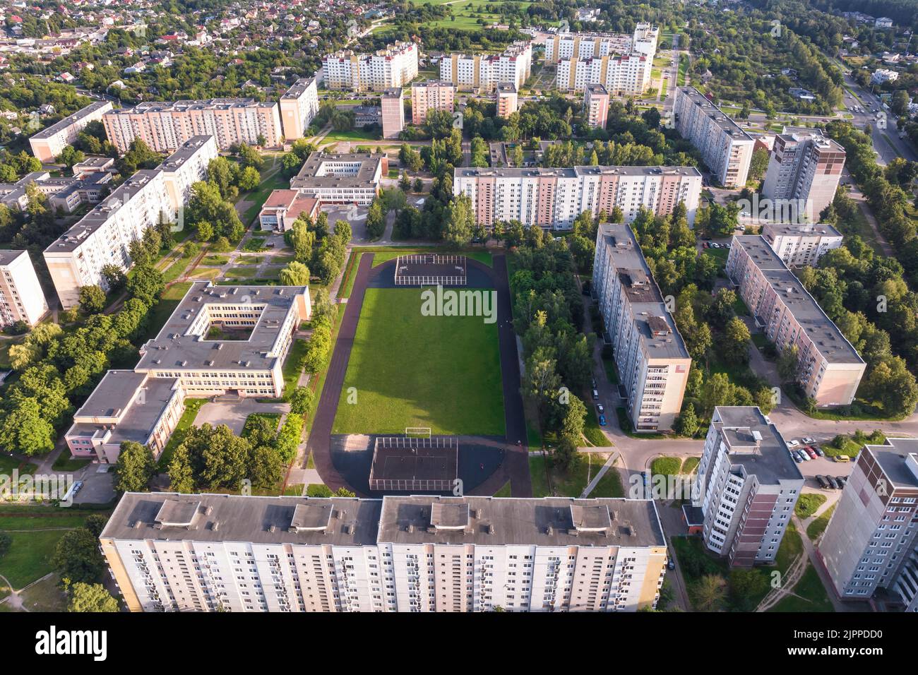 aerial panoramic view of the residential area of high-rise buildings ...