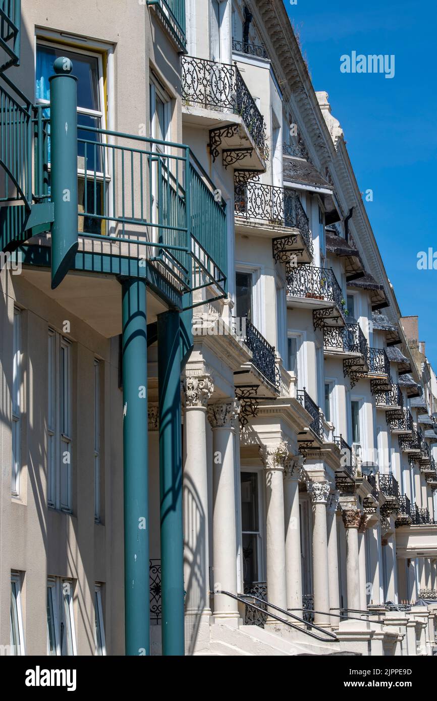 row or terrace of period houses in the kent seaside town of hastings ...
