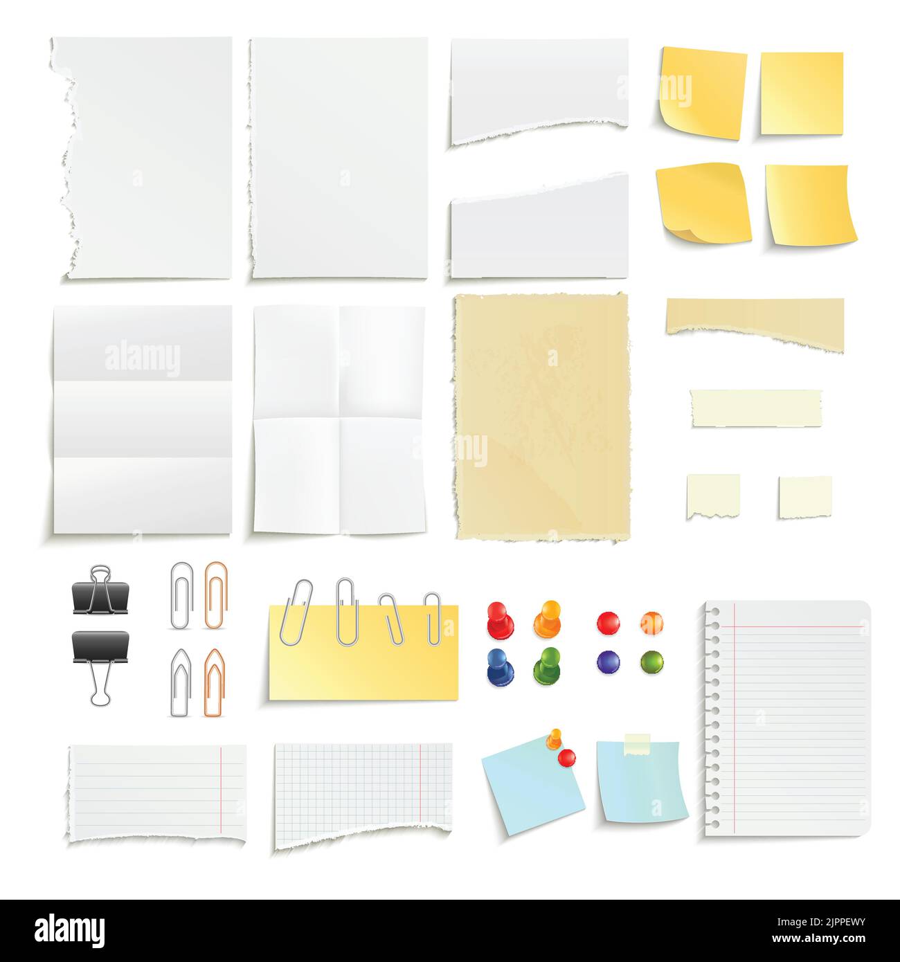 Clips pins and various note paper stripe ragged stick realistic object ...