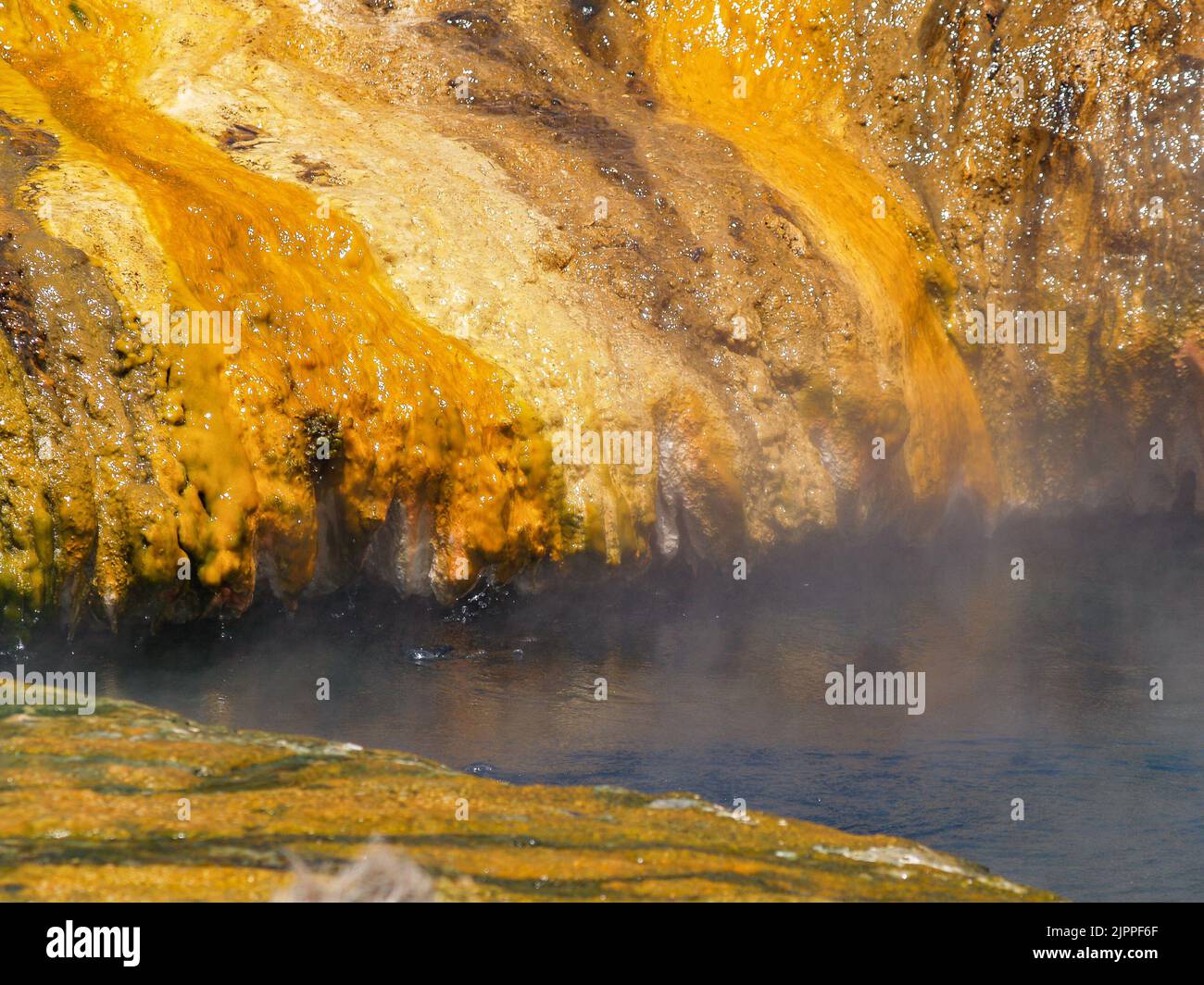 Thermal activity bright yellow lava flows and formations in Orakei ...