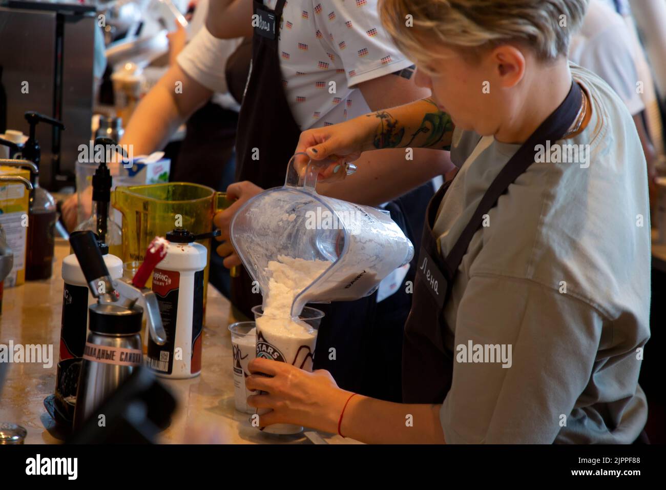 Moscow, Russia. 19th of August, 2022. Employees work at the opening of ...