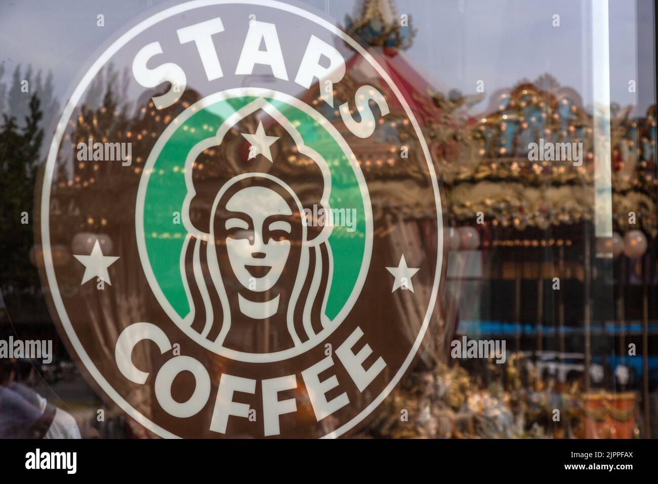 Moscow, Russia. 19th of August, 2022. The Stars Coffee logo is seen on ...