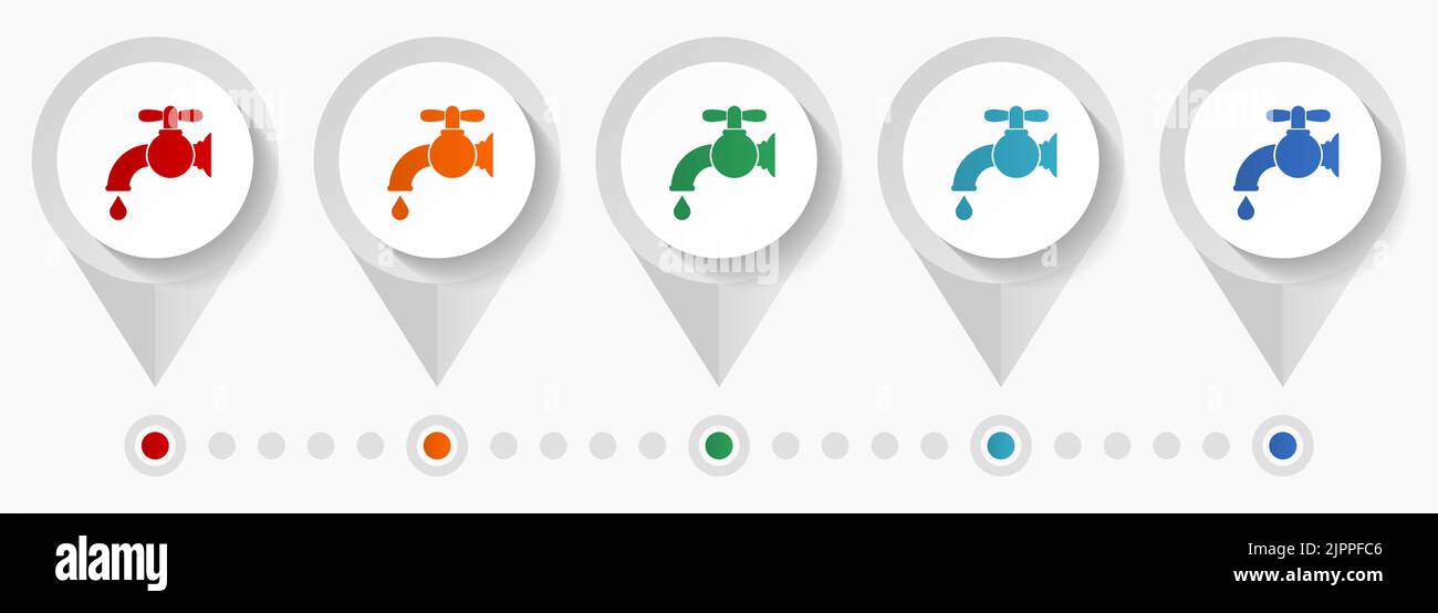 Water faucet, old tap concept vector icons, infographic template easy ...