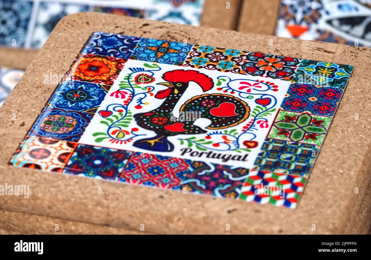 Portuguese gifts - mats of cork with tiles Stock Photo - Alamy
