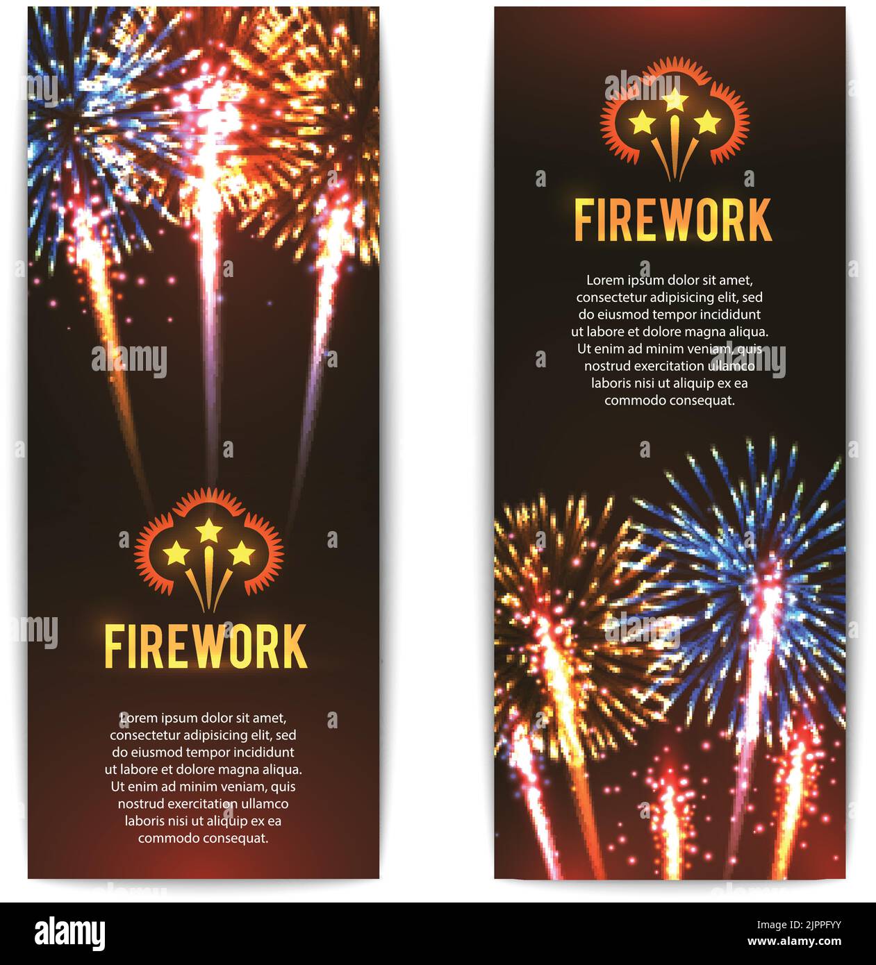 Festive firework 2 vertical banners set with sparkling star balls ...