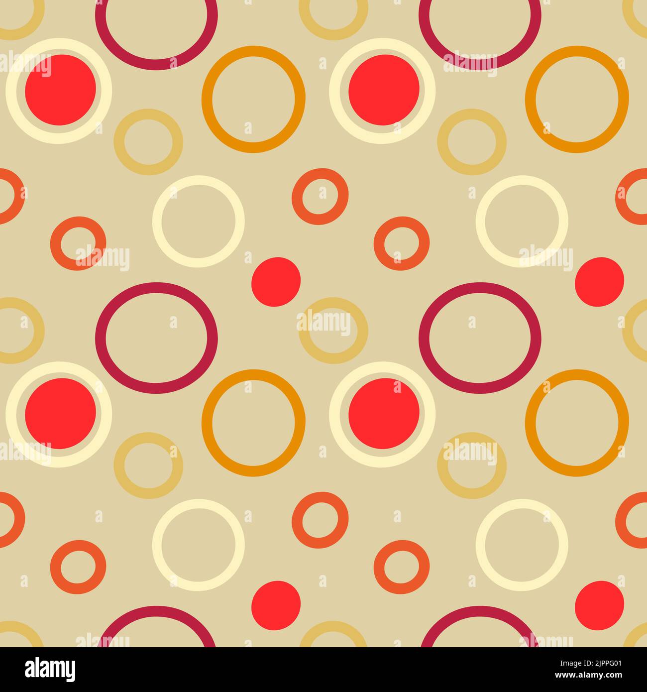 Circle seamless pattern. Red circles on beige background. 60s,70s style ...