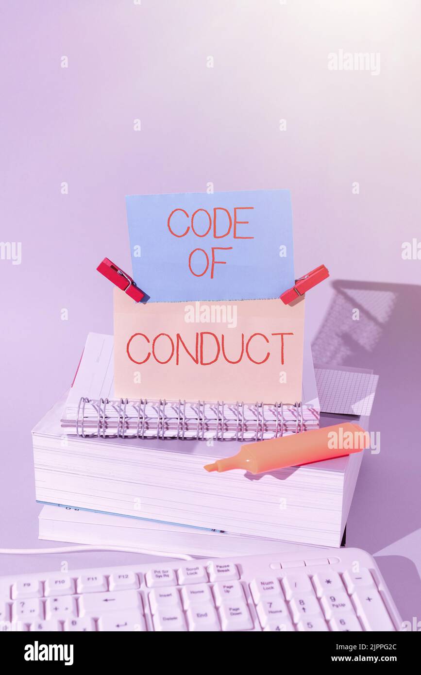 Handwriting text Code Of Conduct, Word Written on Ethics rules moral ...