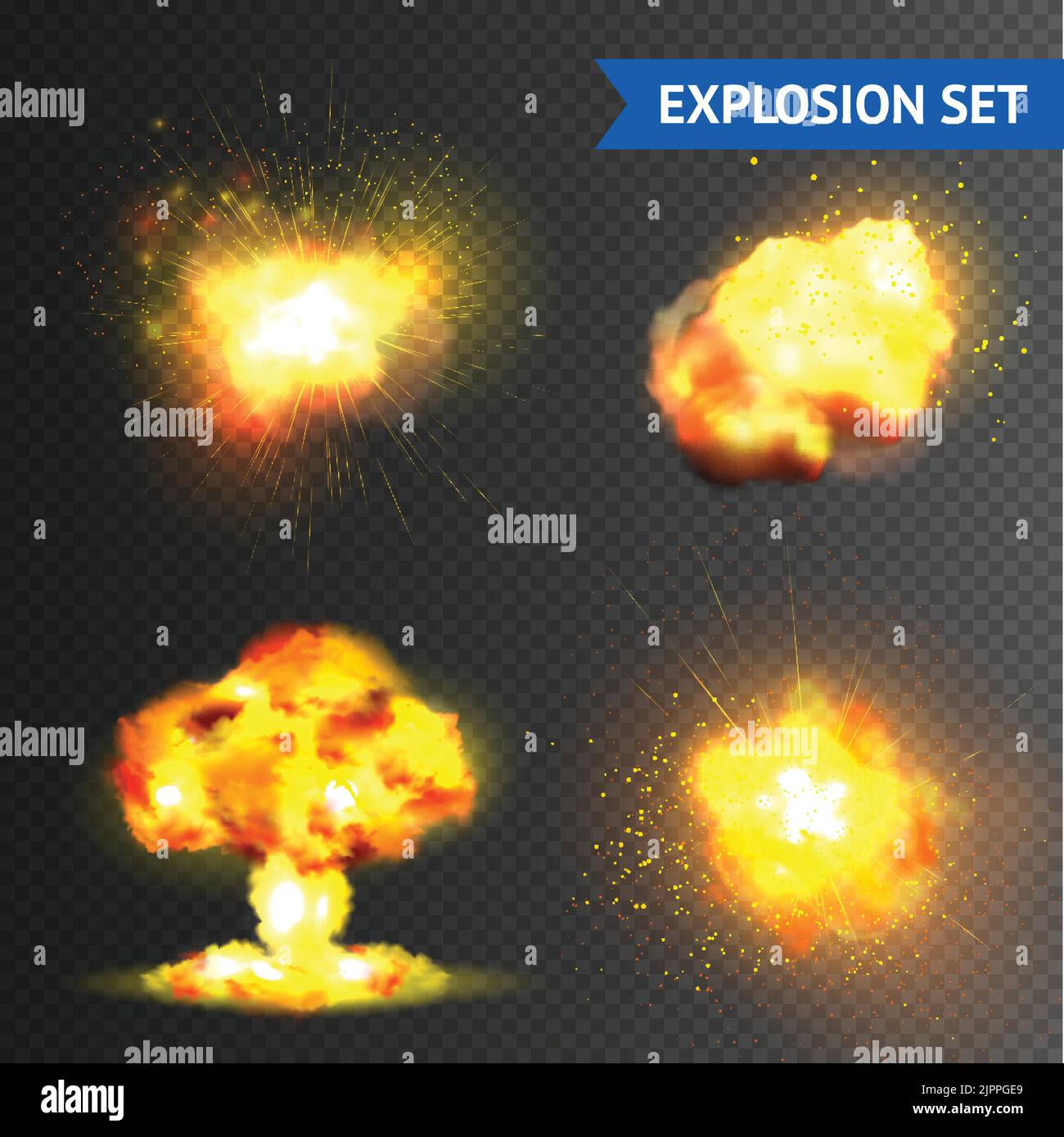 Realistic bomb or fireworks explosions set isolated on transparent ...