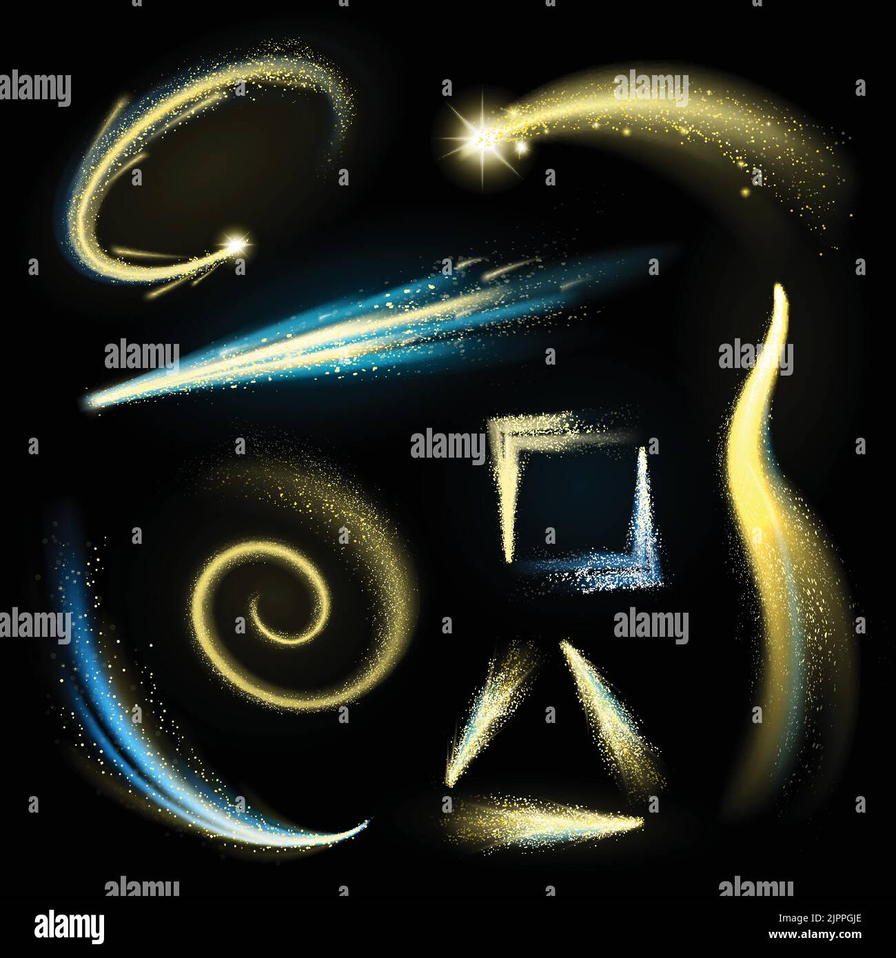 Gold glittering elements set with shining strokes and comets isolated ...