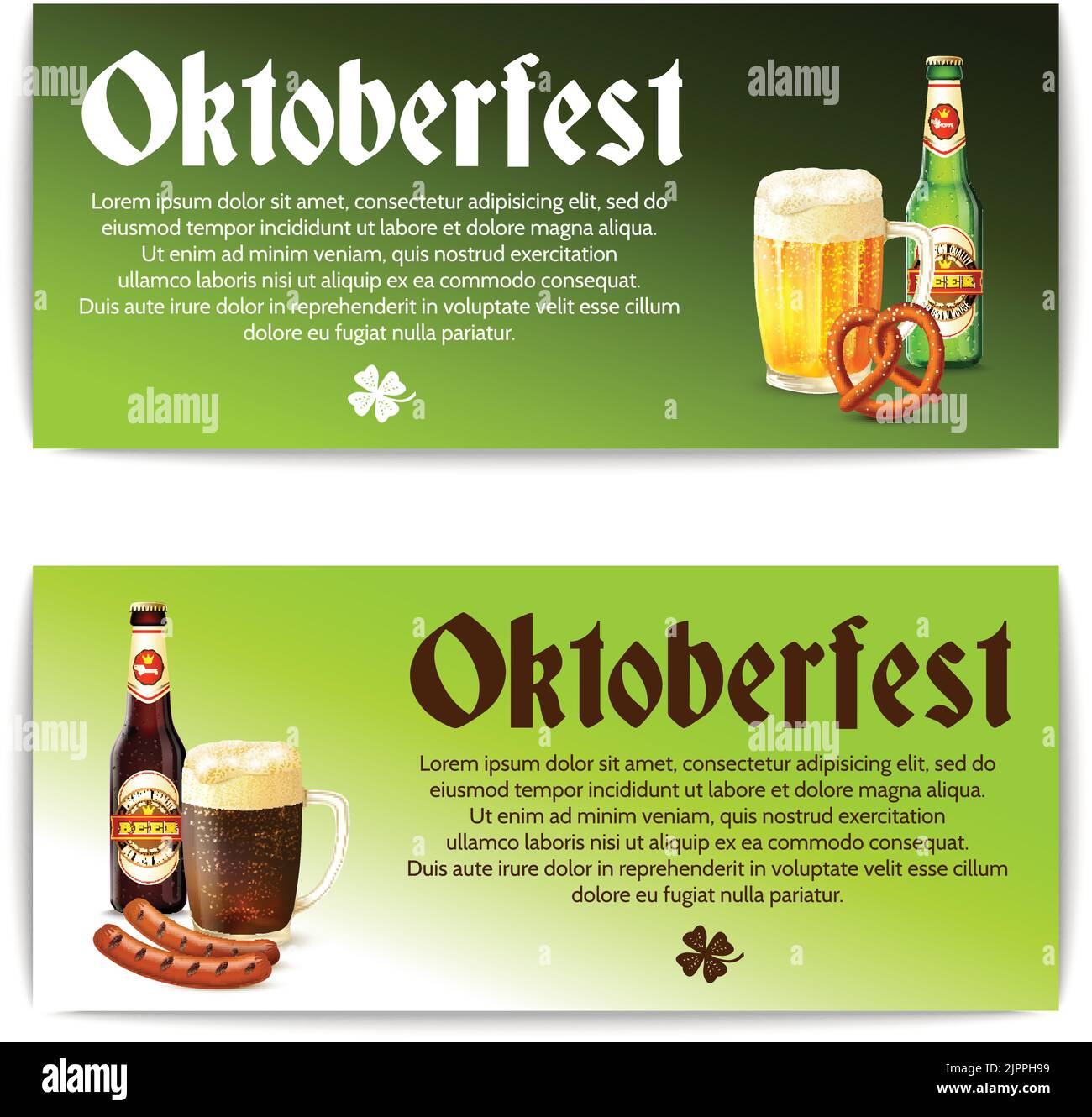 Beer banner horizontal set with realistic glass bottles and snacks ...