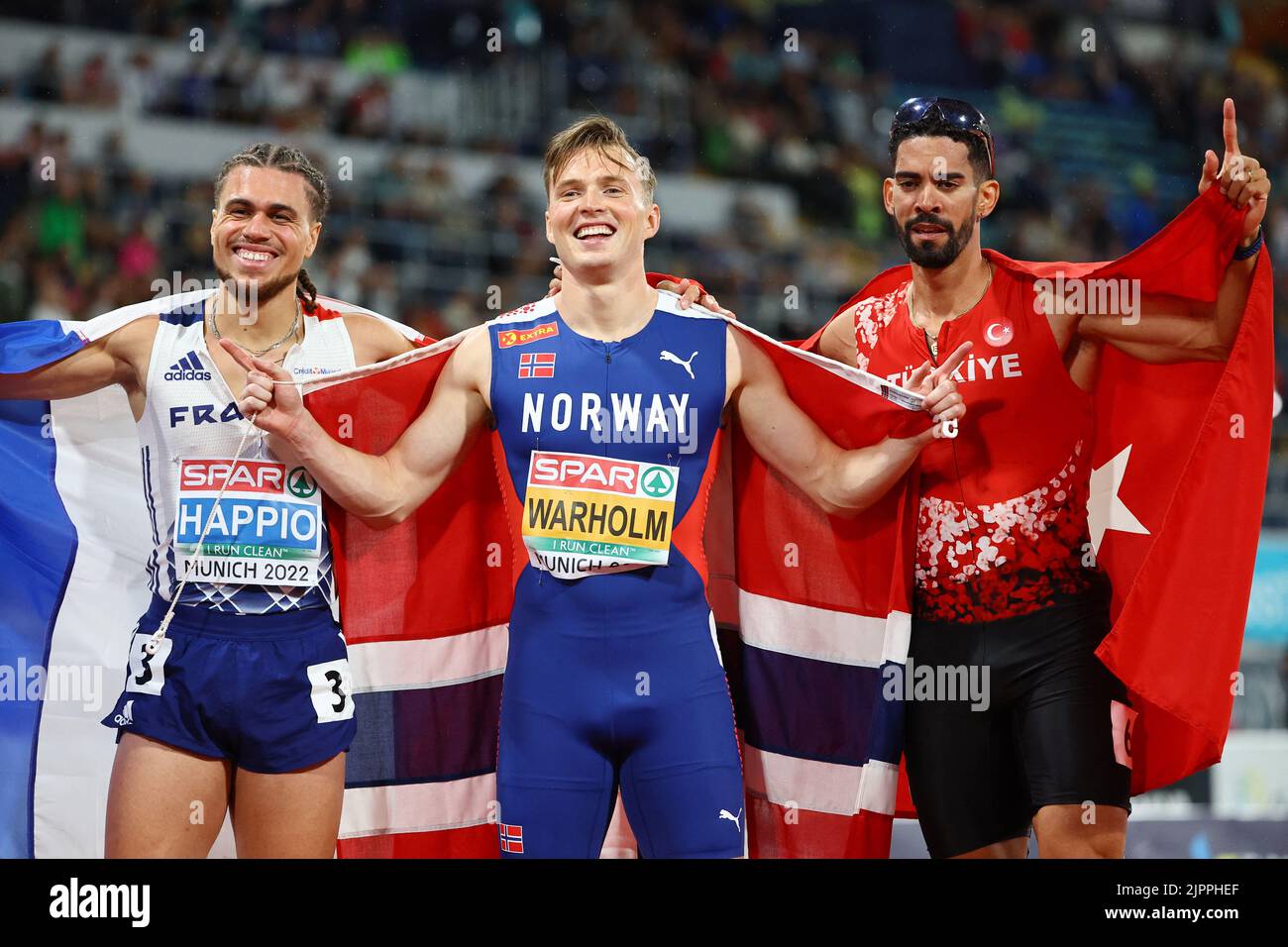 Norways karsten warholm celebrates winning the mens 400m hurdles final ...