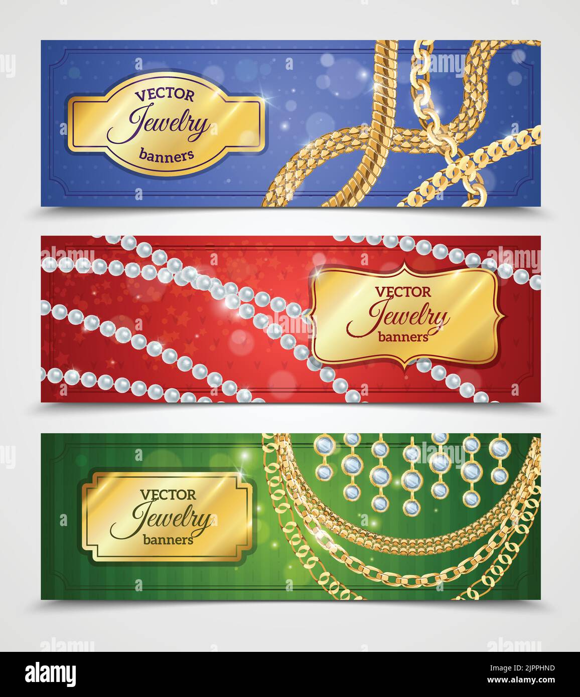 Jewelry realistic horizontal banners set with chains and earrings ...