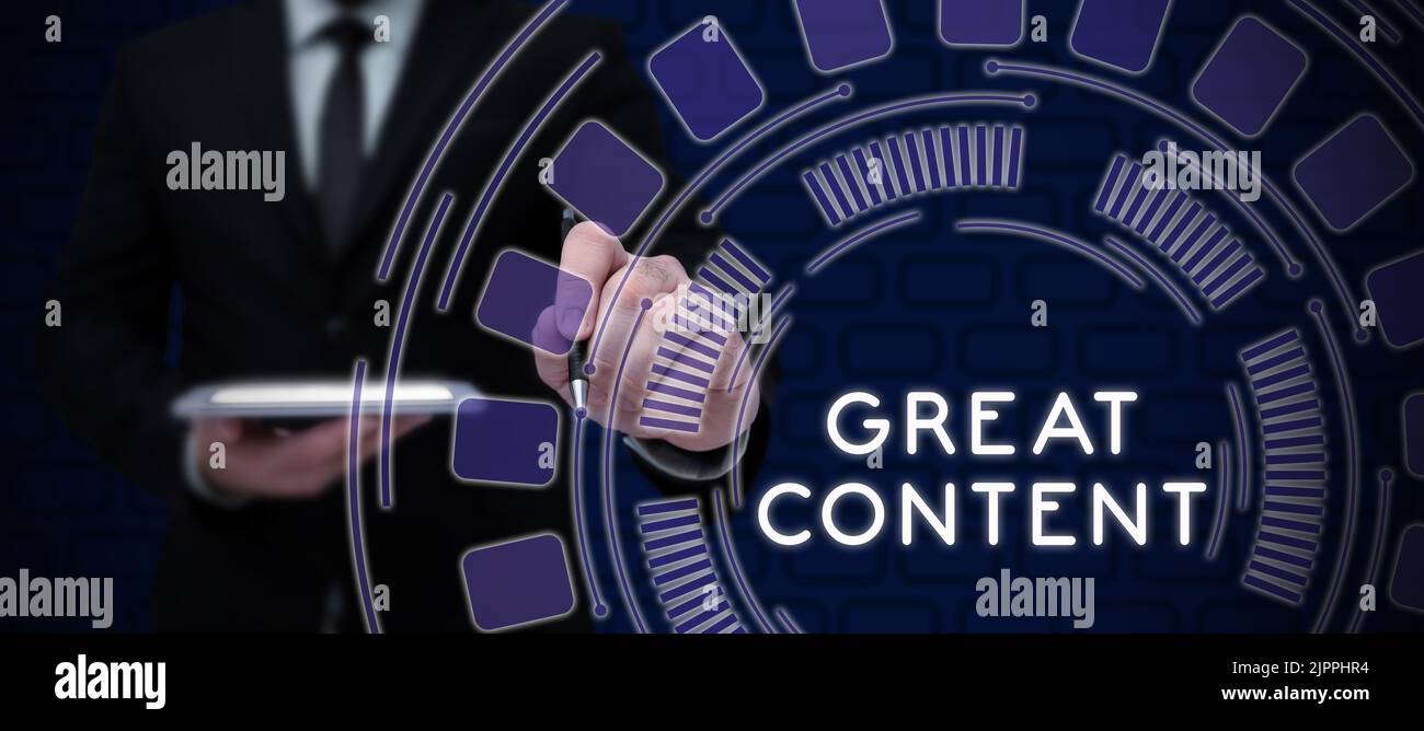 Hand writing sign Great Content, Word Written on Satisfaction ...