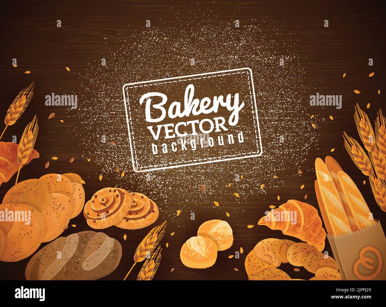 Fresh bakery production against dark wooden background with french ...