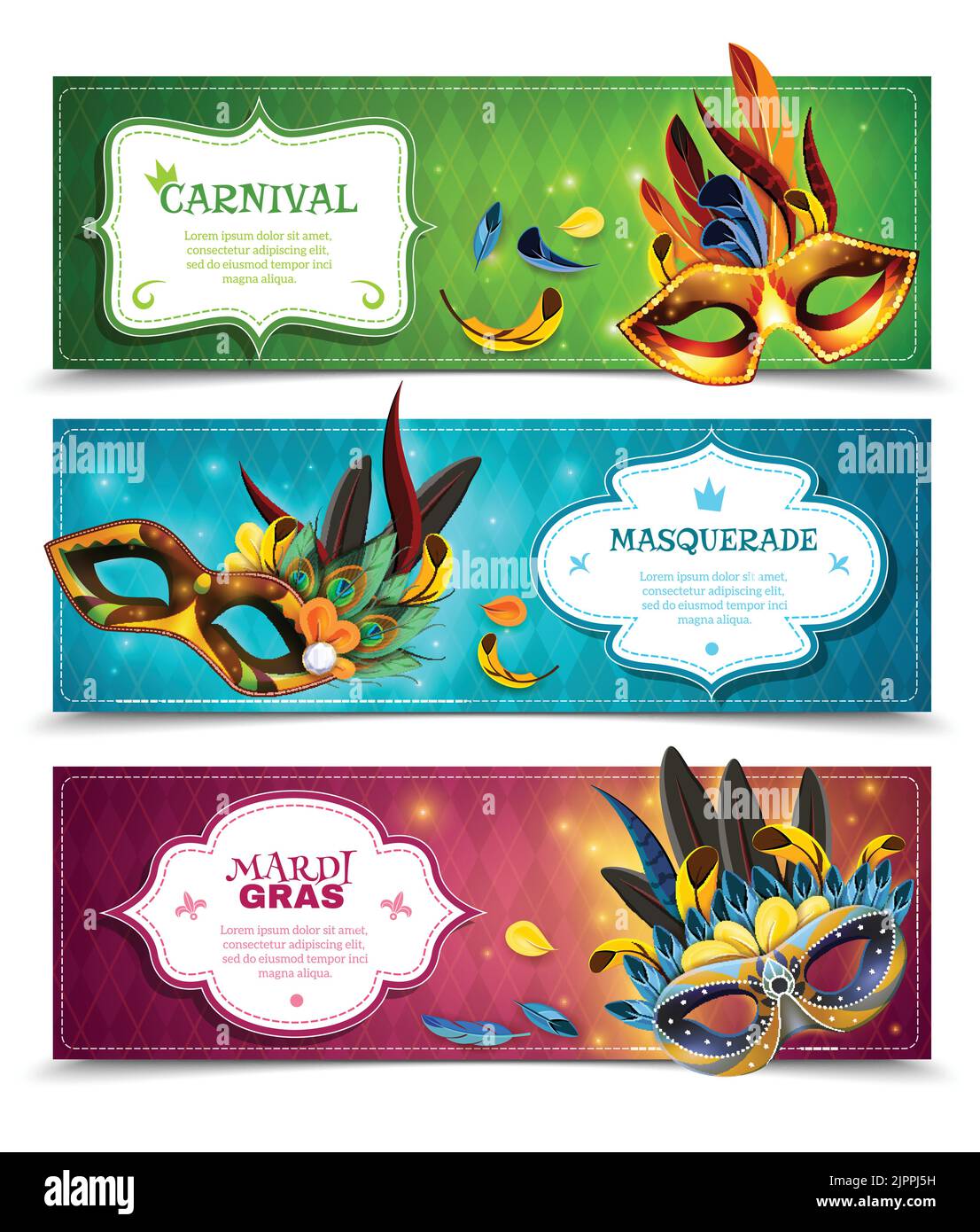 Masquerade realistic horizontal banners set with carnival symbols ...