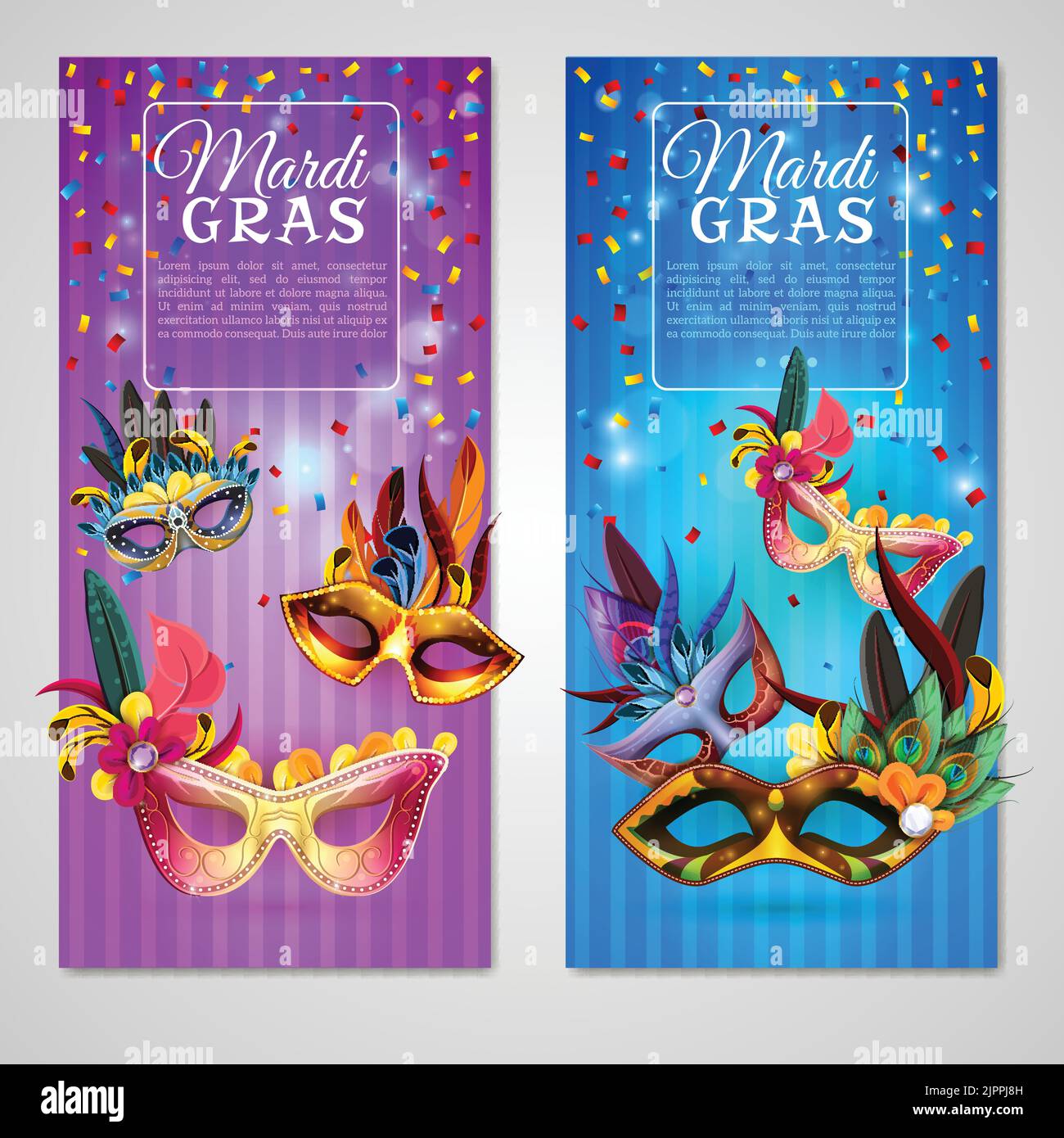 Carnival realistic vertical banners set with mardi gras isolated vector ...