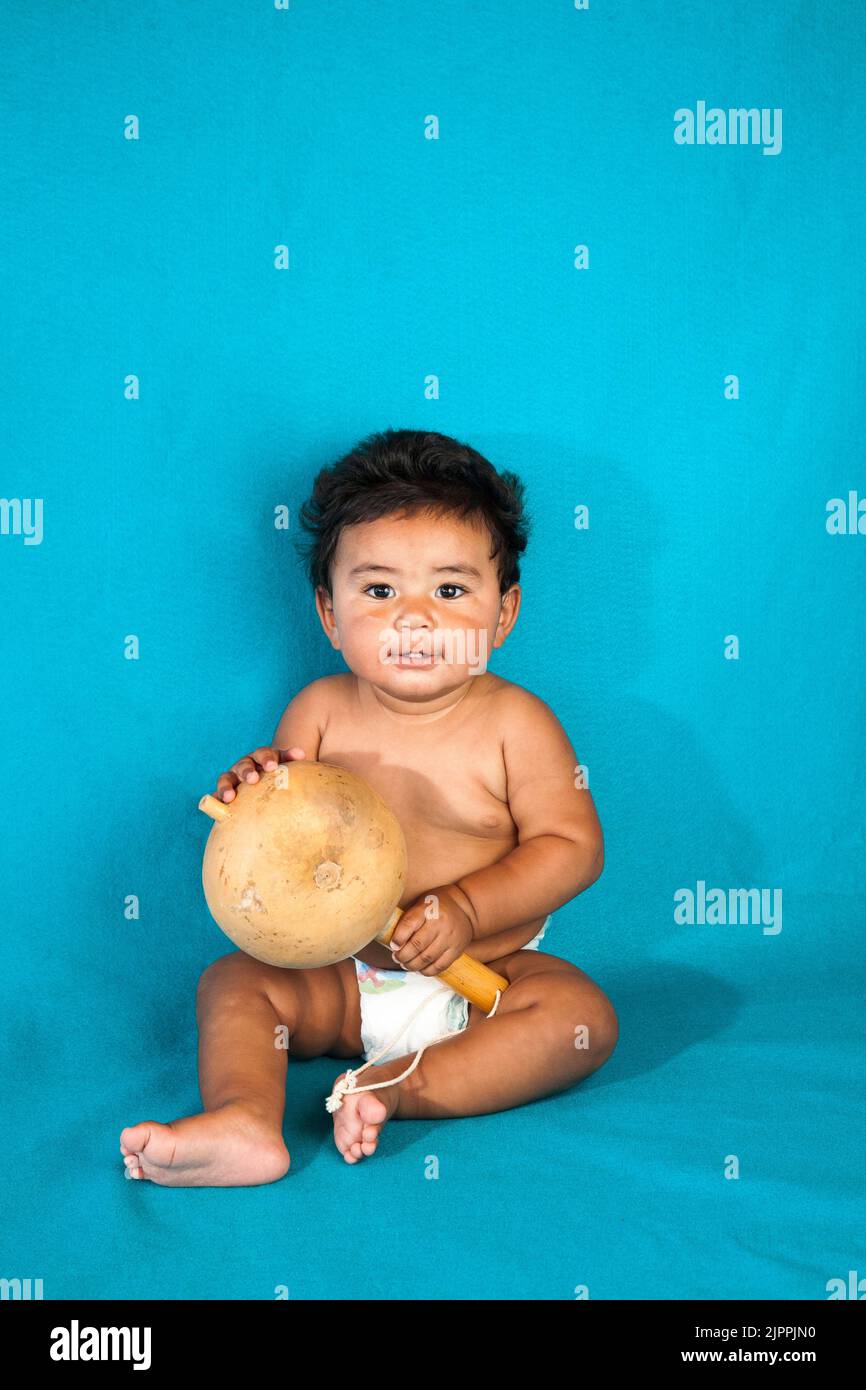 Native American baby, from the Santa Clara Pueblo with a traditional ...