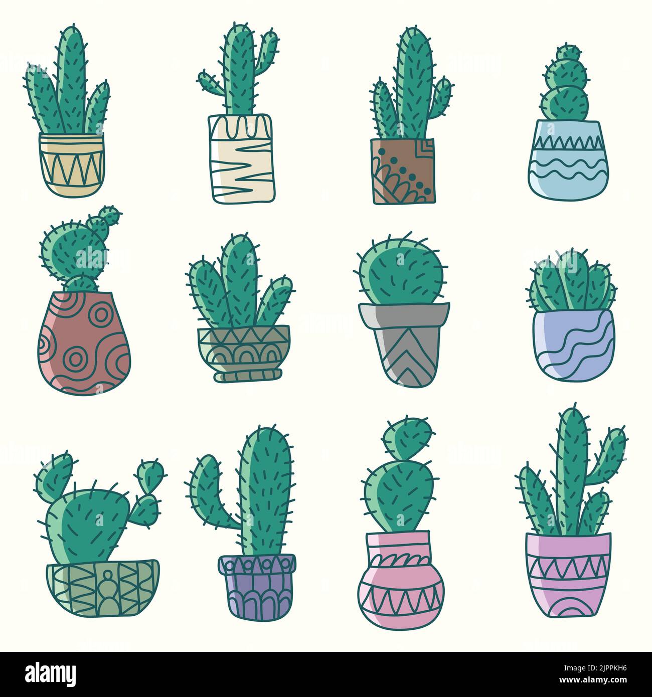 Cactus pot hand drawn elements collection vector illustration Stock Vector Image & Art - Alamy