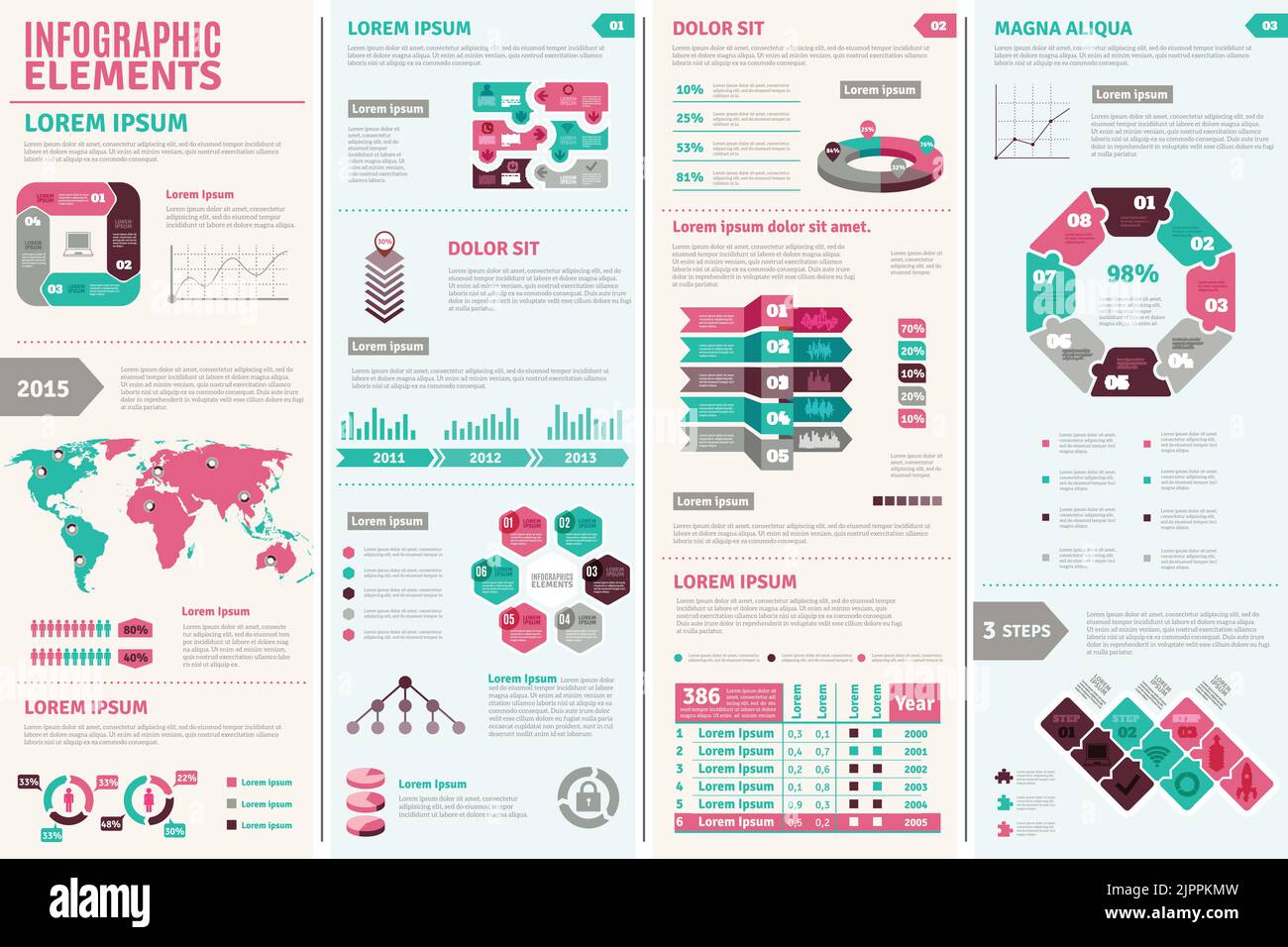 Infographic design set with elements charts and graphs flat isolated ...