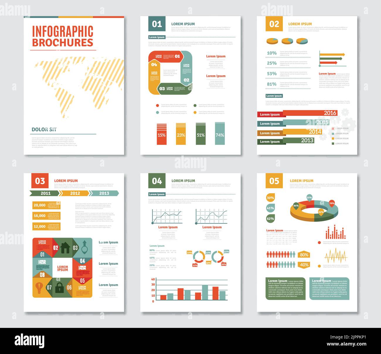 Infographic brochures set with statistics and progress symbols flat ...