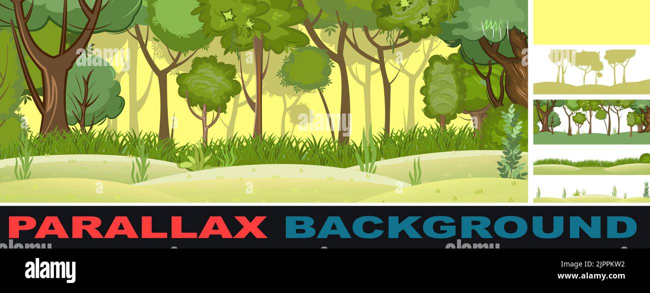 Summer forest landscape. Set parallax effect. Nature illustration ...