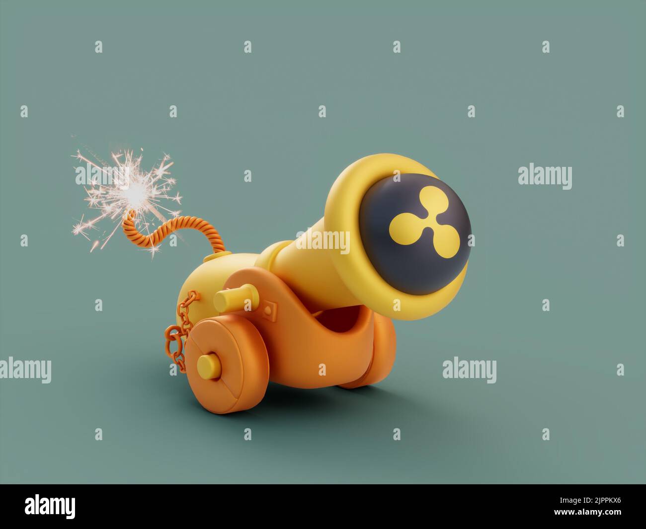 A 3D rendering of an orange-yellow cannon wheels siege attack defense ...