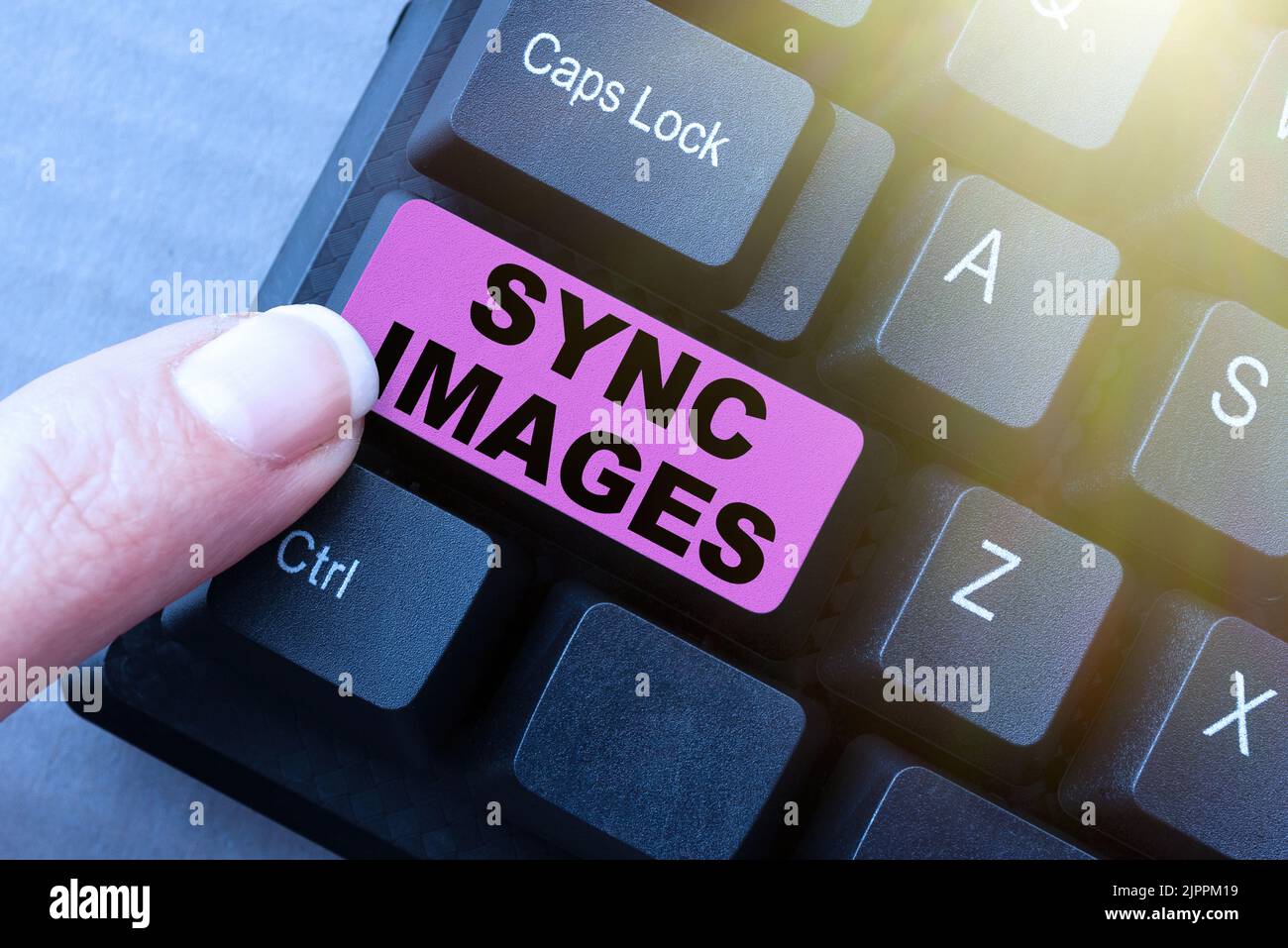 Text sign showing Sync Images, Business idea Making photos identical in ...