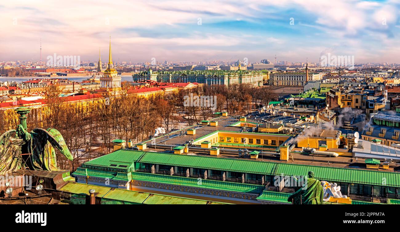 St. Petersburg city landscape panoramic view from above of the Admiralty building and the ...
