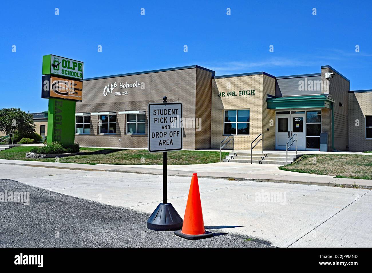 OLPE, KANSAS - AUGUST 13, 2022 The Junior and Senior high school in ...