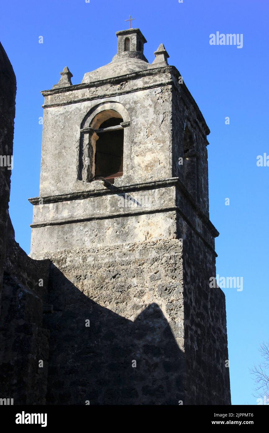 Tower at Mission Concepcion: One of the towers of the old Spanish stone ...