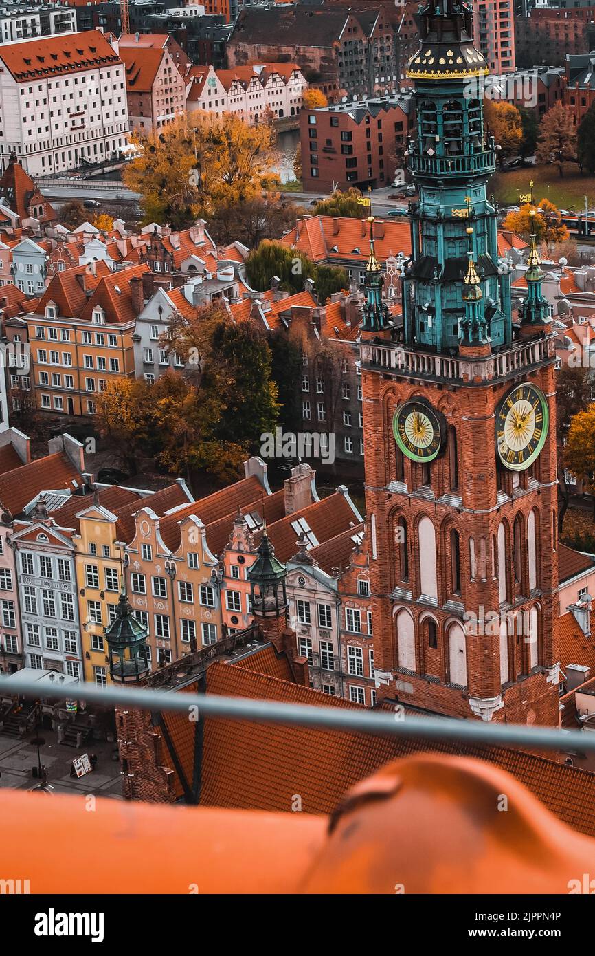 A view of The museum of Gdansk clock tower from The Basilica of St ...