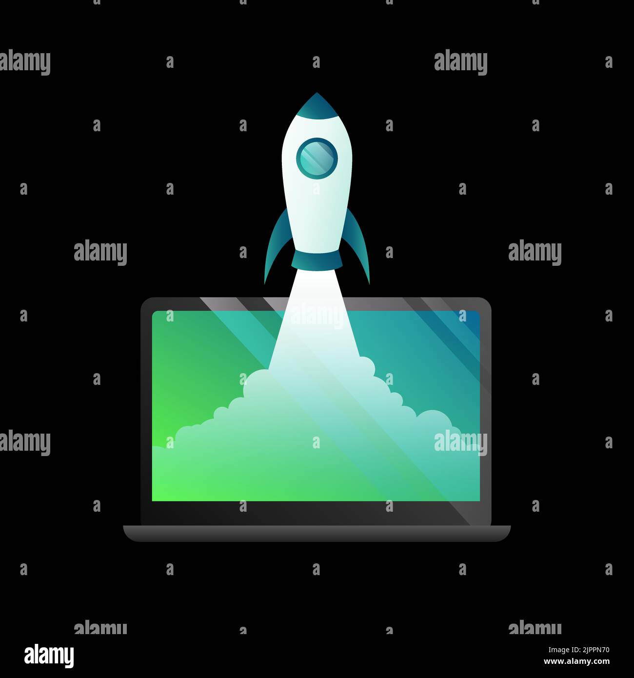 Graphic Rocket Launching from the Laptop on Black Background. Vector ...