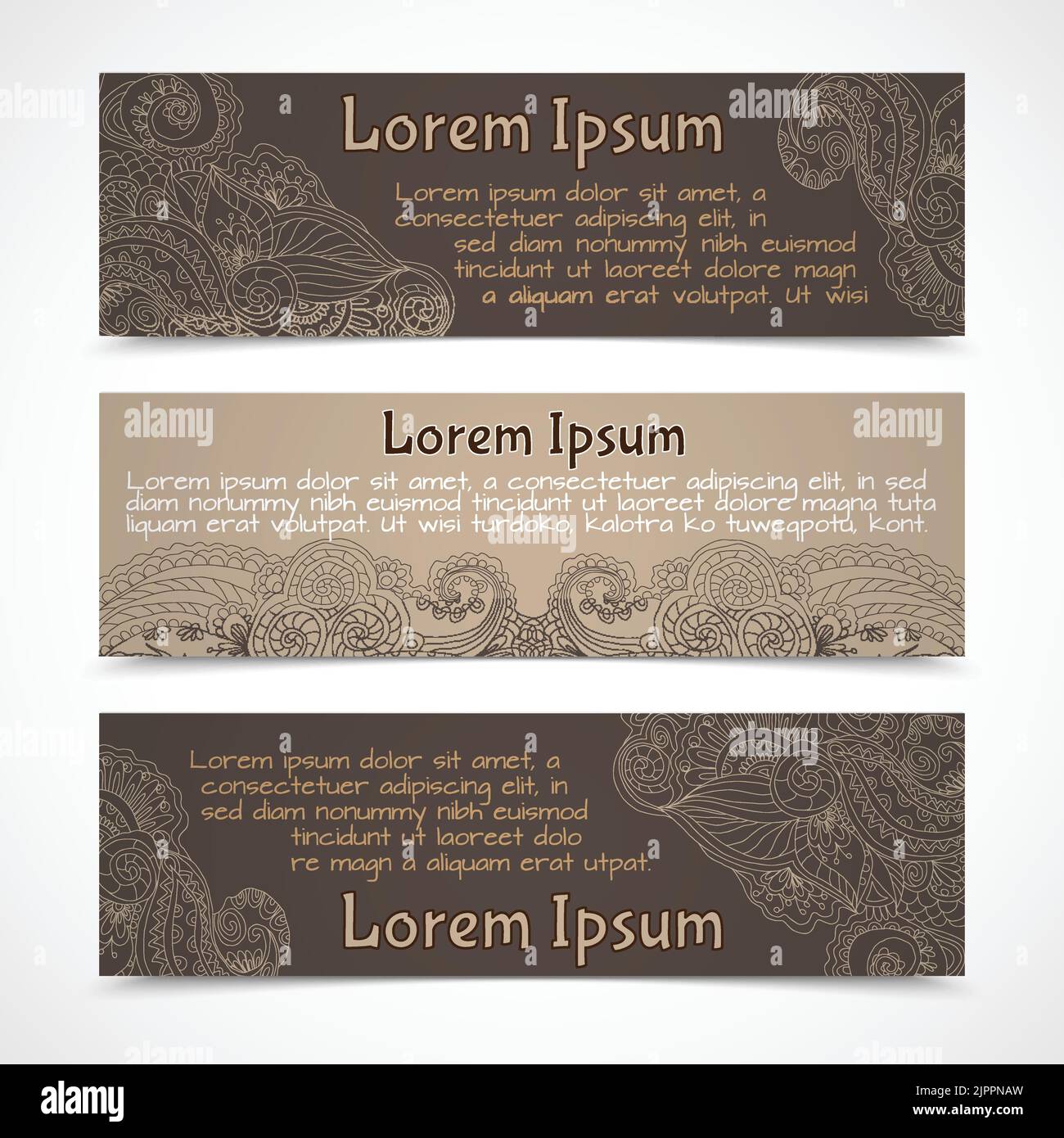 Retro lacework ornamental banners horizontal set isolated vector ...