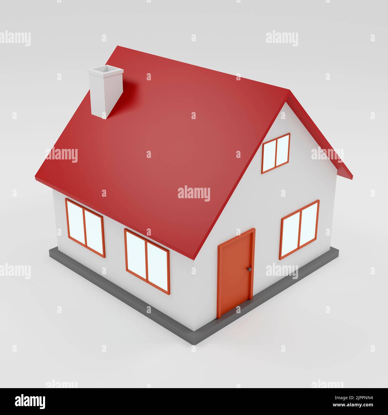 Minimal cute house with red roof on grey background cartoon style. 3d ...