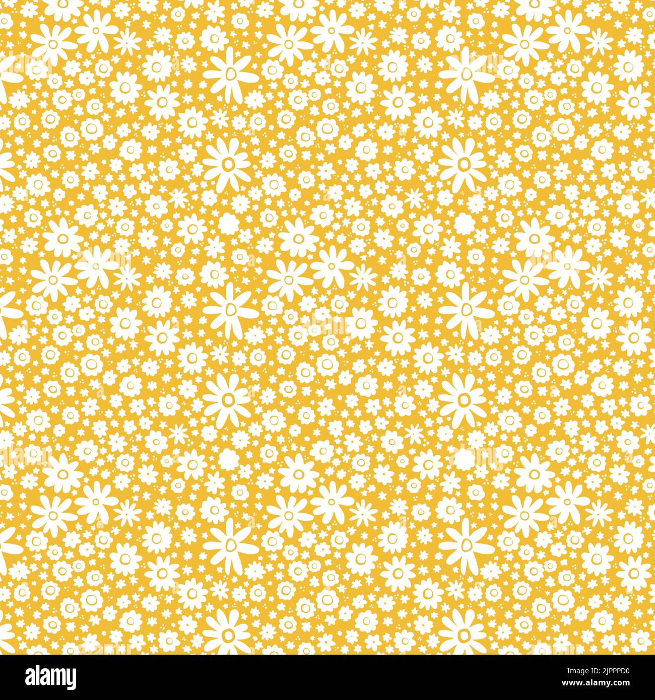 Small white flowers on blue background vector seamless pattern. Ditsy ...