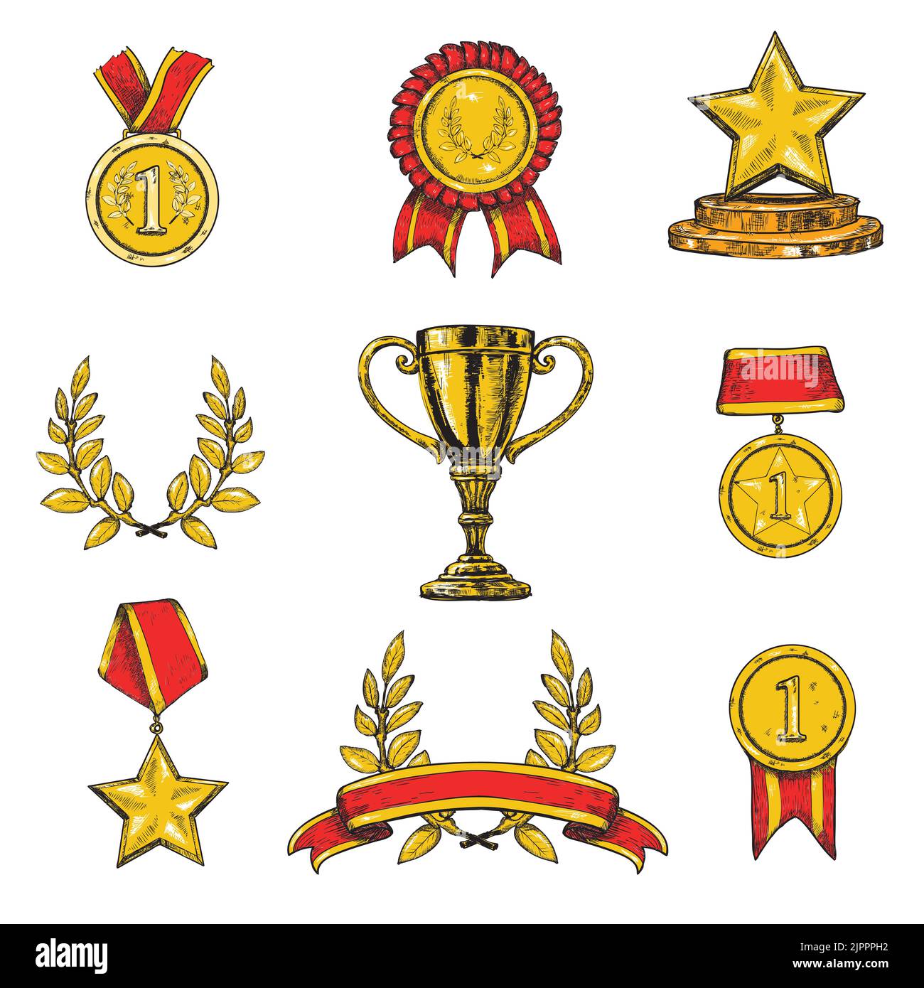 Award decorative sketch colored icons set of laurel wreath achievement ...