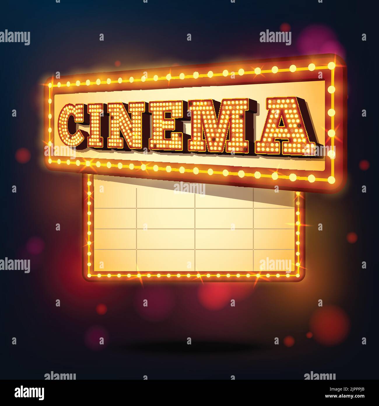 Retro cinema marquee neon lights advertising sign background vector ...