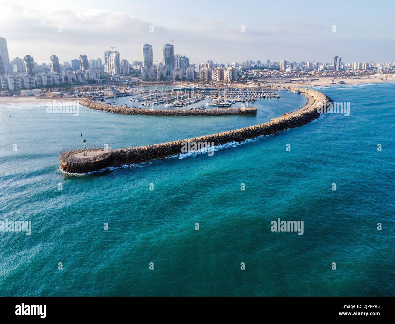 A beautiful view of the Ashdod Marina and a city with skyscrapers Stock ...