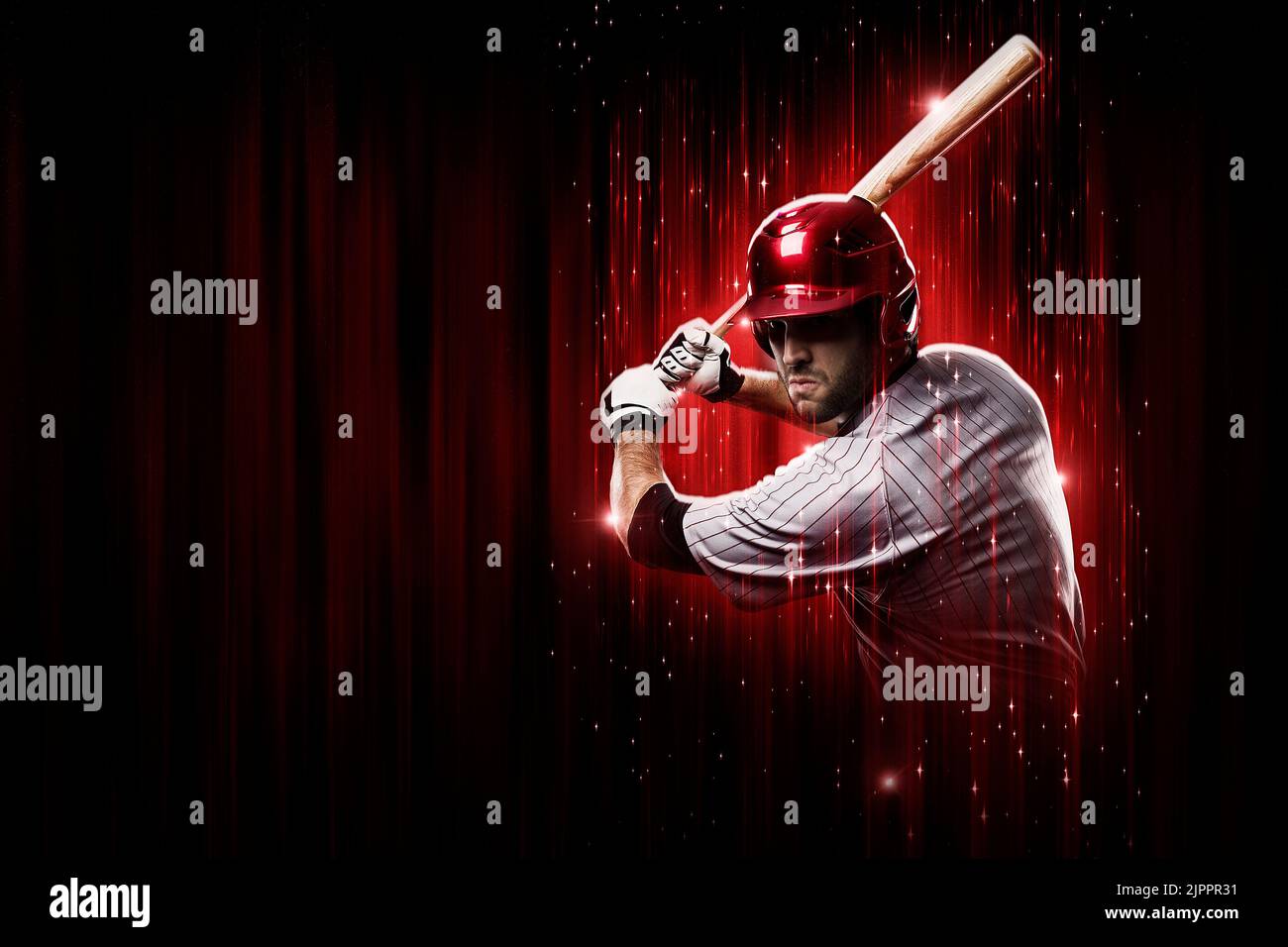 Baseball Player in a red uniform, on a black and red background Stock ...