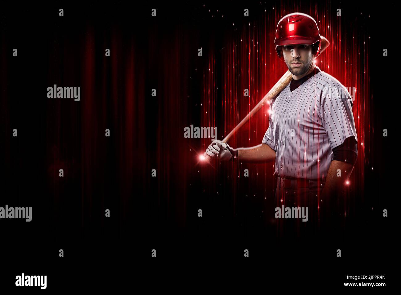 Baseball Player in a red uniform, on a black and red background Stock ...