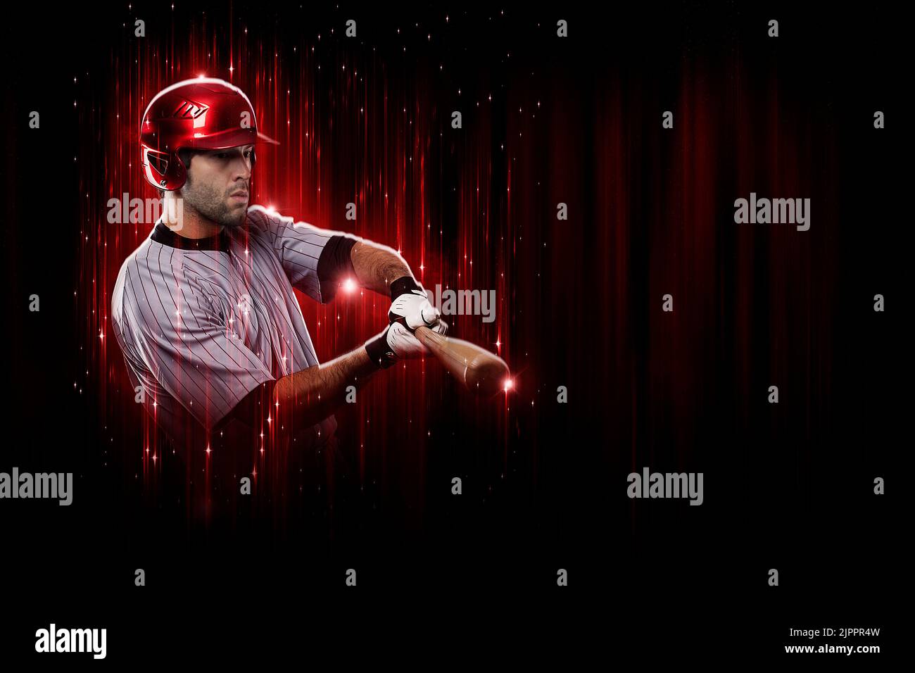 Baseball Player in a red uniform, on a black and red background Stock ...